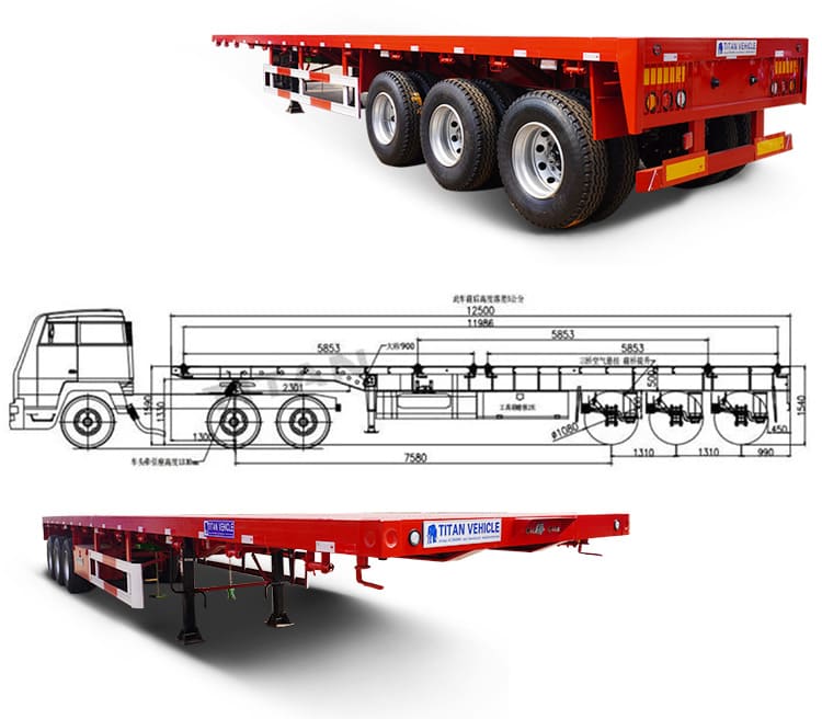 40Ft Tri Axle Flatbed Tractor Trailer with Airbag Suspension for Sale