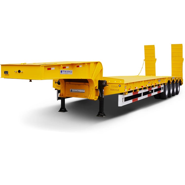 4 Axle 100T Lowbed Trailer for Sale with Hydraulic Ramps